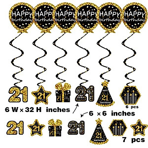 21st Birthday Decorations for him - (21pack) Cheers to 21 Years Black Gold Glitter Banner for him her, 6 Paper Poms, 6 Hanging Swirl, 7 Decorations Stickers. 21 Years Old Party Supplies Gifts for him