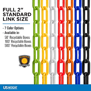 US Weight (Made in USA) 2" x 100' Black Plastic Safety Chain ft. SunShield UV Resistant Technology