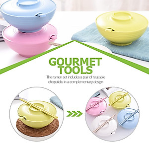 Hemoton Japanese Ramen Bowl Kitchen Serving Bowl Noodle Soup Bowl Miso Rice Bowls with Lid Spoon and Chopsticks for Pasta Cereal Fruit Mixing Bowl Green