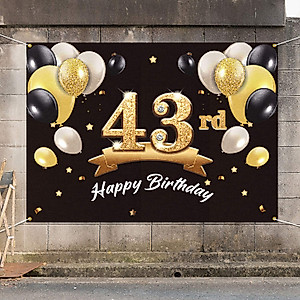 PAKBOOM Happy 43rd Birthday Banner Backdrop - 43 Birthday Party Decorations Supplies for Men - Black Gold 4 x 6ft