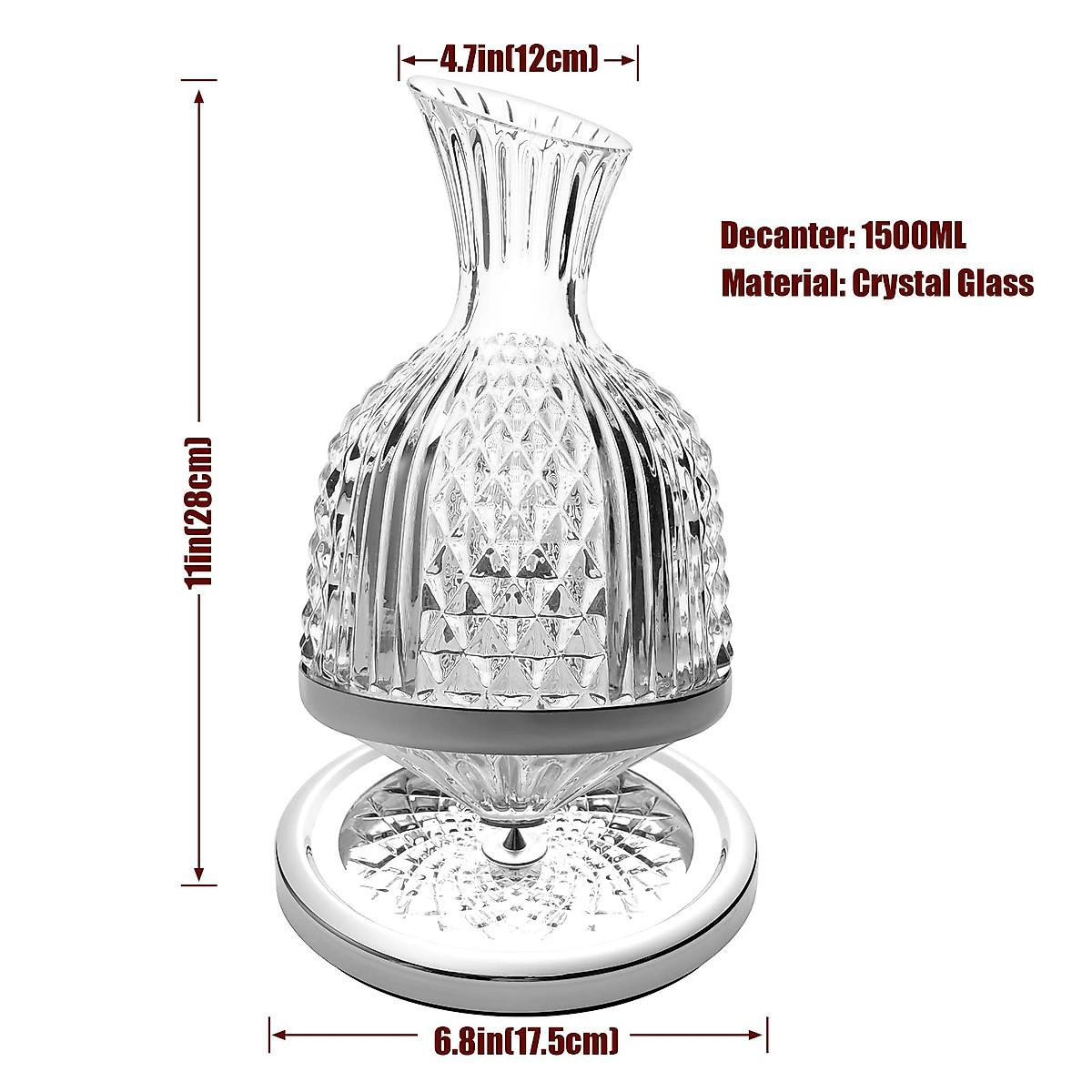 Lovino Crystal Wine Decanter Lead-free Crystal Glass, 360 Degree Spinning, 1.5L Red Wine Aerator Great Gift Box, Wine Accessories
