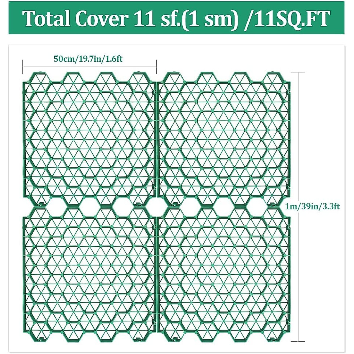 YUEWO Gravel Driveway Grid 1.9” Depth Flat-Interlocked Permeable Grass Pavers HDPE Green Plastic Shed Base for Parking Lot, Garden, Fire Lanes Cover 11 Sf.(1 Sm), 4 Pack