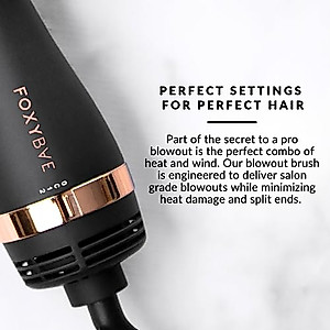 FoxyBae Hair Dryer Brush - 60mm, Rose Gold-Black, Ceramic, Tourmaline, for All Hair Types, Salon-Grade, with Nylon and Boar Bristles, Hot Air Brush and Volumizer in One, 3 Temperature Settings