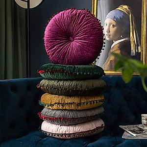 vctops Velvet Soft Round Chair Pads Cute Gradient Pom Pom Indoor Dining Chairs Cushion (Dark Green, Diameter 16")