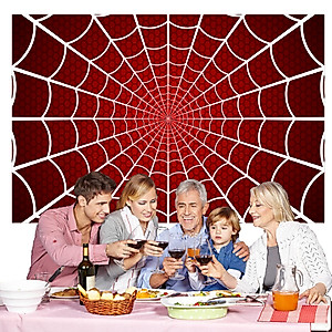 Spider Web Happy Birthday Banner Backdrop Super Hero Theme Decor Decorations for Boys Girls 1st Birthday Party Supplies Baby Shower Photo Booth Props Background Photography