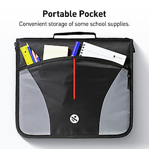 Kinbashi 3-Inch Zipper Binder, Round Ring Binder with Handle and Shoulder Strap, Black