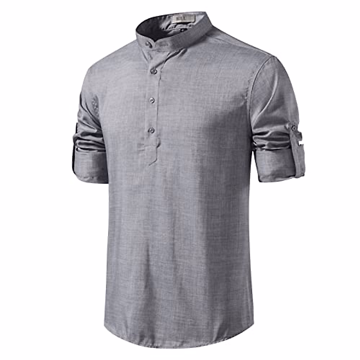 BEILU Men's Linen Henley Shirts Long Sleeve Hippie Lightweight Casual Beach T Shirt Grey X-Small