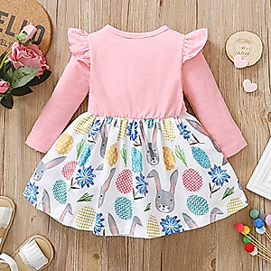 Goodplayer Toddler Baby Girl Easter Outfits Ruffle Long Sleeve Top Bunny Egg Print Skirt One-Piece Girl Dress Clothes (Pink, 3-4 Years)