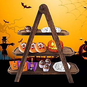 Kiusatig 3 Tier Serving Tray Tiered Decor Tray Tiered Tray Decor Foldable Ladder Serving Trays for Party,Food,Picnic,Home Decor,Bathroom