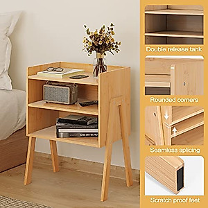 Bigbiglife Nightstands Set of 2, Stackable Bedside Tables with 2-Tier Open Storage Compartments, Modern Side Table, End Table with Solid Bamboo Legs for Bedroom - Easy to Assemble, 2 Pack