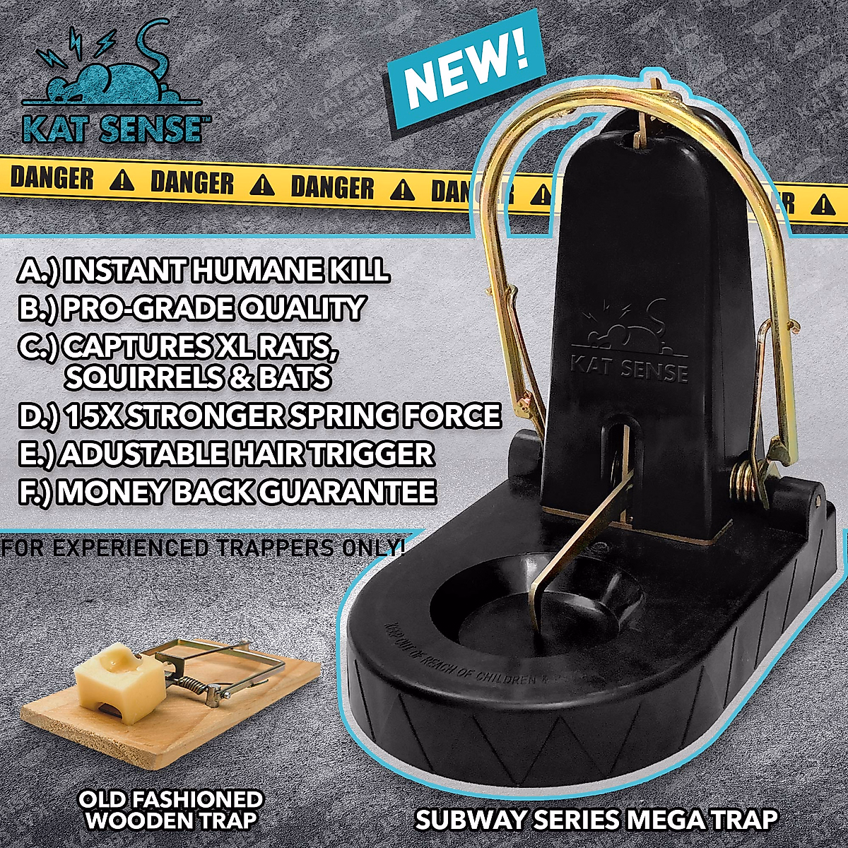 Kat Sense XXL Large Rat Traps, Not All Rodent Traps are Created Equal & This Heavy-Duty Spring Trap Will Prove It - Reusable Pest Control Trap for Rats, Squirrels, and Chipmunks 2 Pack