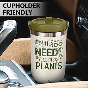 30oz Plant Tumbler with Handle and Straw, Green Plant Stainless Steel Vacuum Insulated Flip Straw Coffee Cups Spill Proof Travel Mug, Plant Gifts for Plant Lovers Gardeners, Gardening Gifts for Women