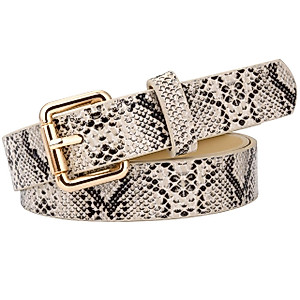 Ayliss Womens Belts Snakeskin PU Leather Waist Belt for Jeans (Beige)