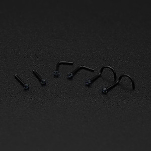 Pierstyles 20G 18G Nose Rings Studs Stainless Steel Nose Rings for Women Men Round CZ Nose Bone L Shaped Screw Nose Stud Ring Set Nostril Piercing Jewelry Silver Gold Black