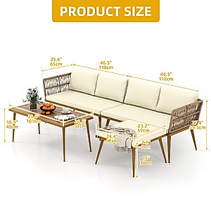 DWVO 4 Pieces Patio Furniture Set, Sectional L-Shaped Sofa for Patio Backyard Poolside Porch, All-Weather Rattan Woven Conversation Set Detachable Lounger with Side Table & Cushions (Beige)