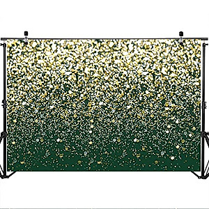 Mocsicka Green and Gold Glitter Backdrop Golden Bokeh Sequin Spots for Wedding Decorations Birthday Party Photo Backdrops Christmas New Year Family Picture Party Photography Background (Green, 7x5ft)
