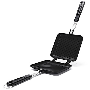 HningBuyox Sandwich Maker, Grilled Panini Maker Pan with Non-Stick Plates, Stovetop Toasted Sandwich Maker Press Aluminum Flip Cheese Maker Pan for Home Kitchen Breakfast Camping