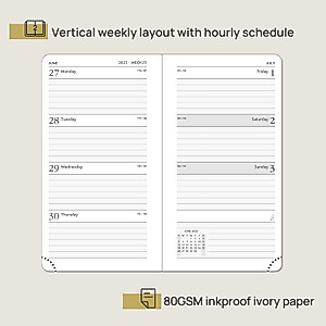 POPRUN Pocket Calendar 2023 Planner Weekly and Monthly for Purse - Agenda 2023 with Vegan Leather Hard Cover, Elastic Closure, Pen Holder and More, 3.5" x 6.5", Black