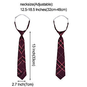 Sucrain 5pcs Boy's Necktie Pre-tied Adjustable Neck Strap Tie Plaid Zipper Tie for Wedding Graduation School Cosplay Uniforms