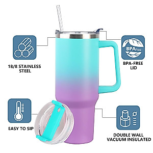 SYACOT 40 oz Tumbler with Handle and Straw Stainless Steel Insulated Tumbler Leak Proof Lid and Straw Lid Reusable Travel Mug Coffee Mug Cup Dishwasher Safe Keep Drinks Cold and Hot (Green Purple)