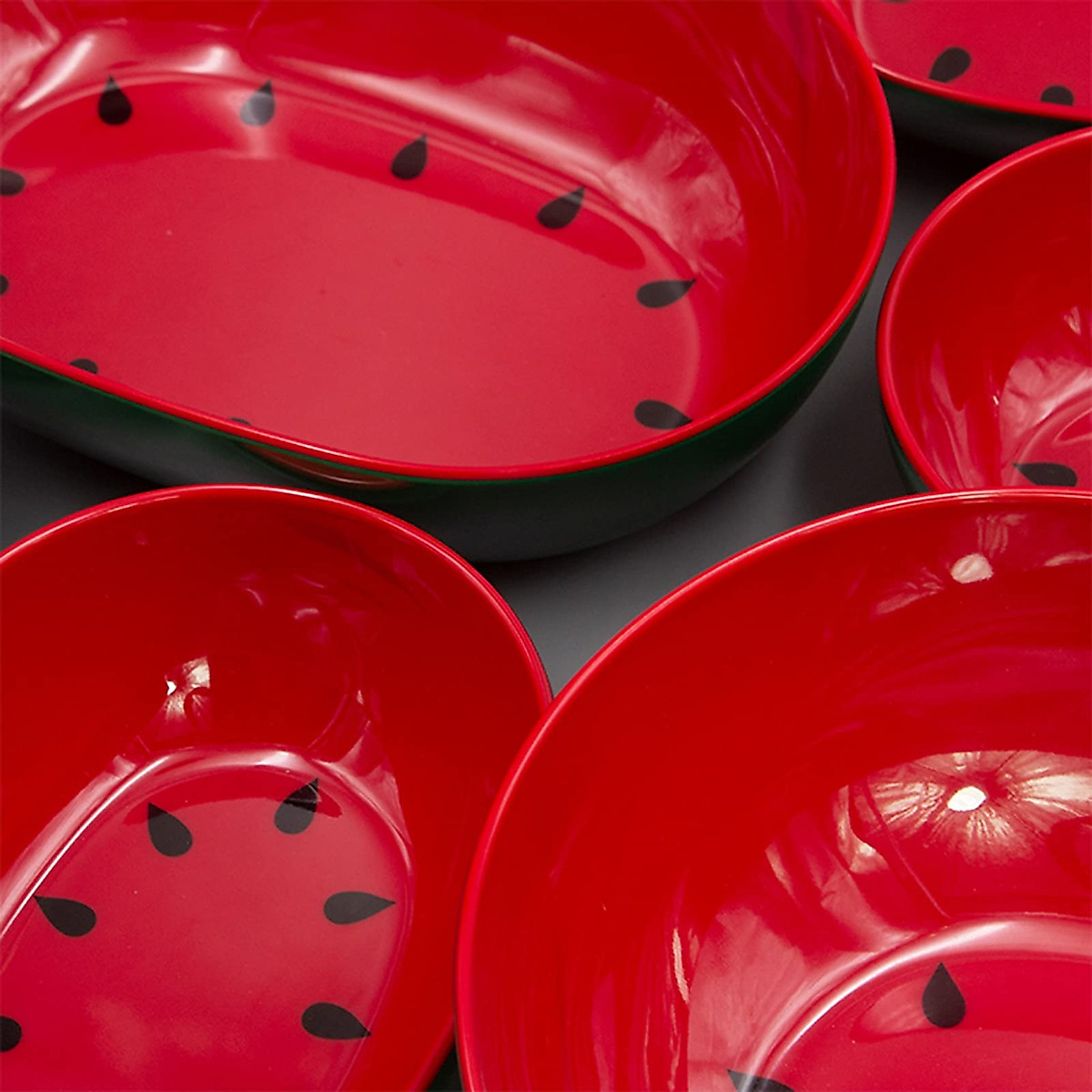 Three-piece Watermelon-style Fruit Plate-snack, Candy And Fruit Storage Tray, Sturdy Fruit Bowl For Indoor Living Room, Large, Medium And Small Three-piece Set (Color : Red)