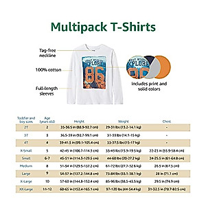 Amazon Essentials Boys' Long-Sleeve T-Shirts - Discontinued Colors, Pack of 4, Aliens Print/Genius/Green/Grey, Small