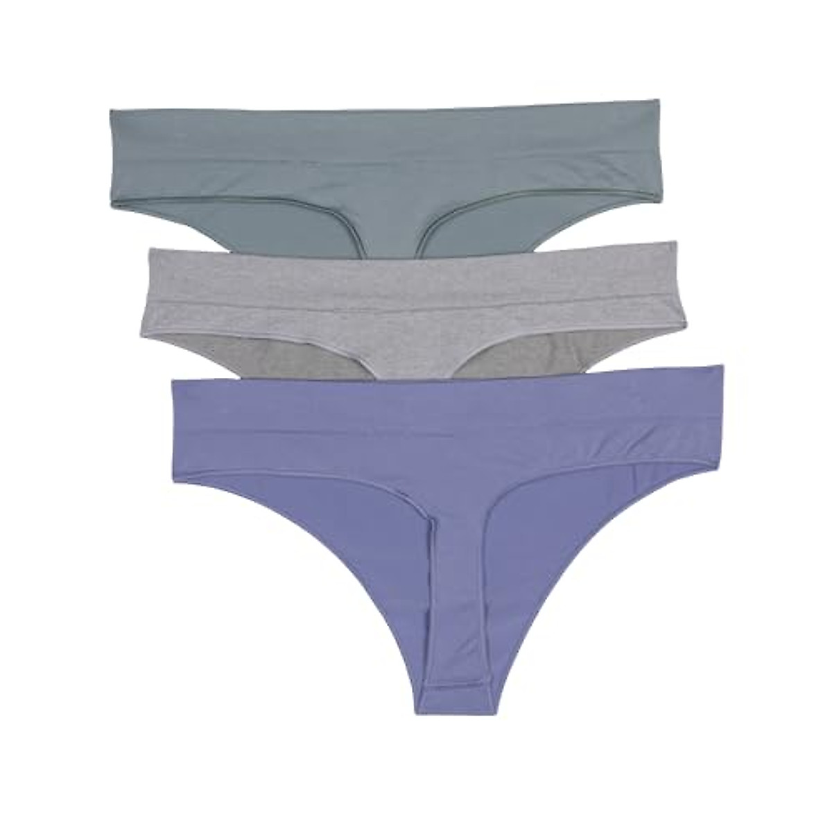adidas Women's Seamless Thong Underwear 3-pack, Silver Violet/Heather Grey/Silver Green, Medium