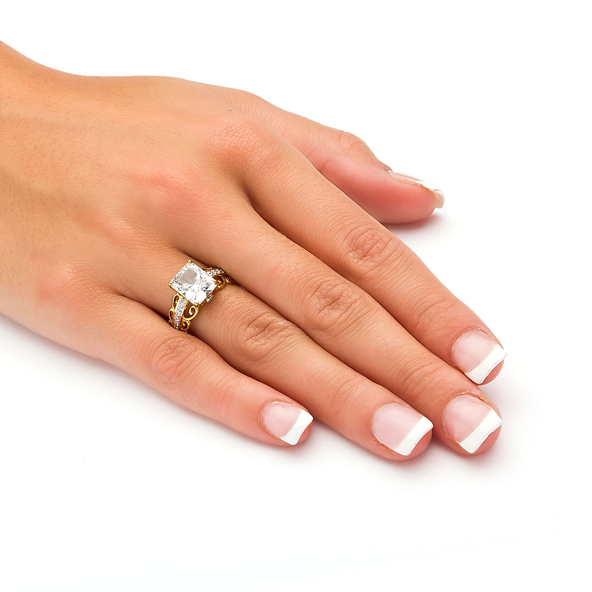 PalmBeach 10K Yellow Gold Emerald Cut Cubic Zirconia Scrolling Band Engagement Ring Sizes 5-10 Size 8