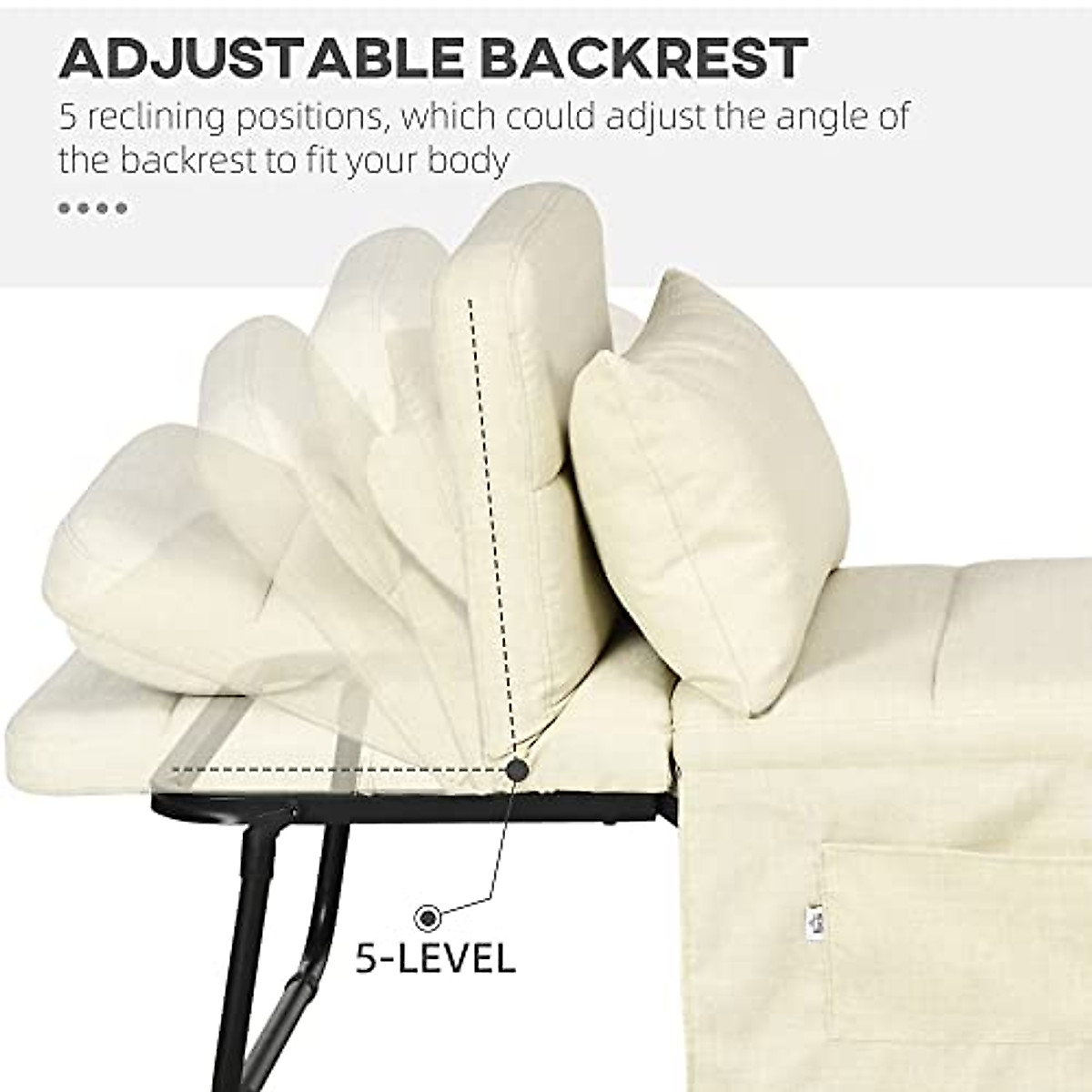 HOMCOM Folding Sofa Bed, 4-in-1 Multi-Function Sleeper Chair Bed Ottoman with Adjustable Backrest, Pillow, Side Pocket for Home Office, Bedroom, Living Room, Cream White