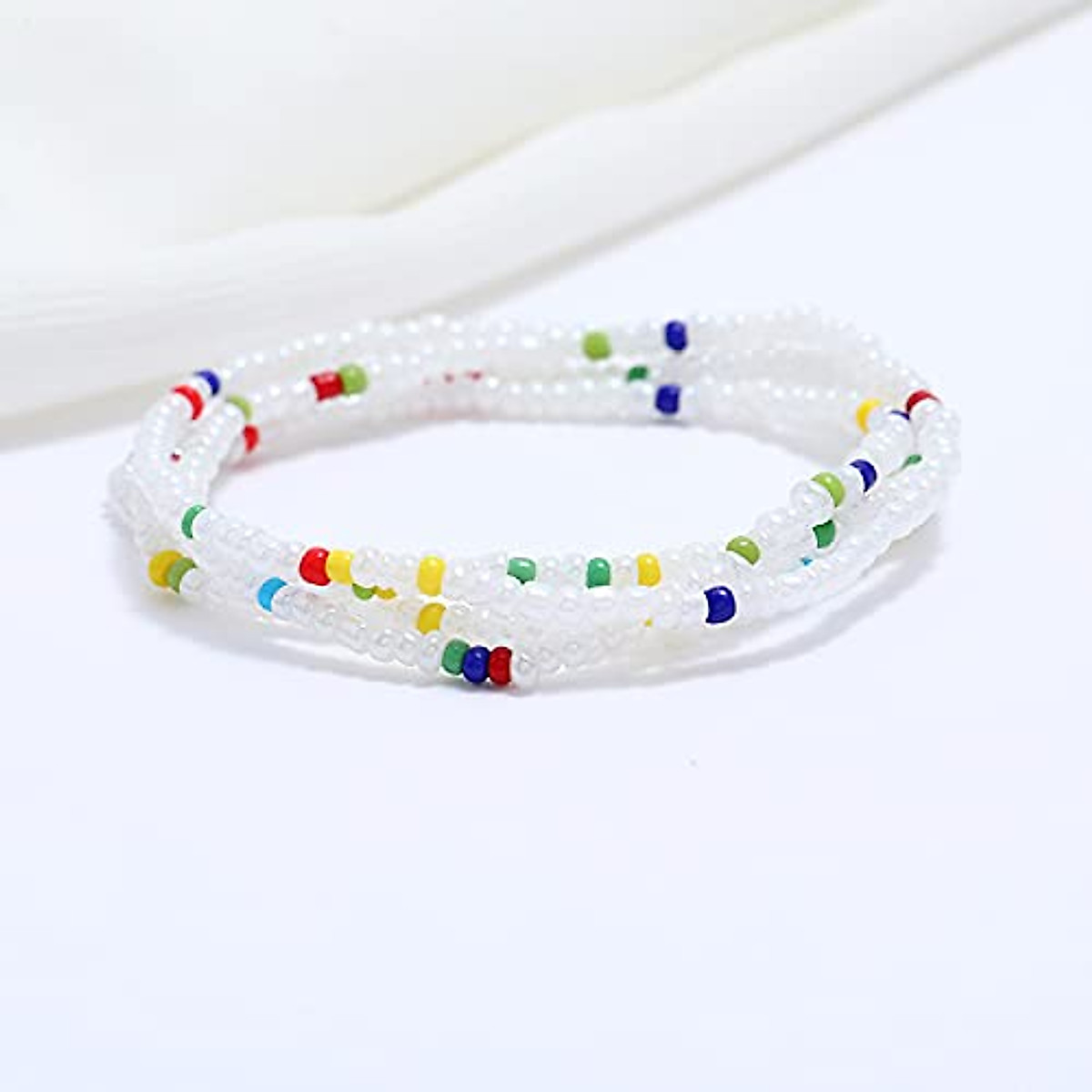 tenghong2021 3 Piece Waist Beads Chains Set Colorful Summer African Belly Chain Elastic Waist Beads for Weight Loss Body Chains Bikini Beads Jewelry for Women-White