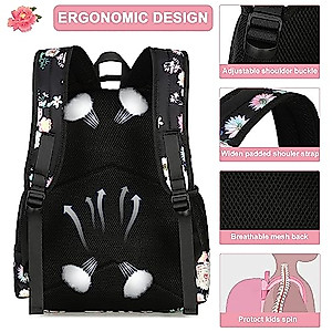 School Backpack Girls Floral Bookbag Teens Water-resistant Schoolbag Kids Insulation Lunch Bag and Pencil Case