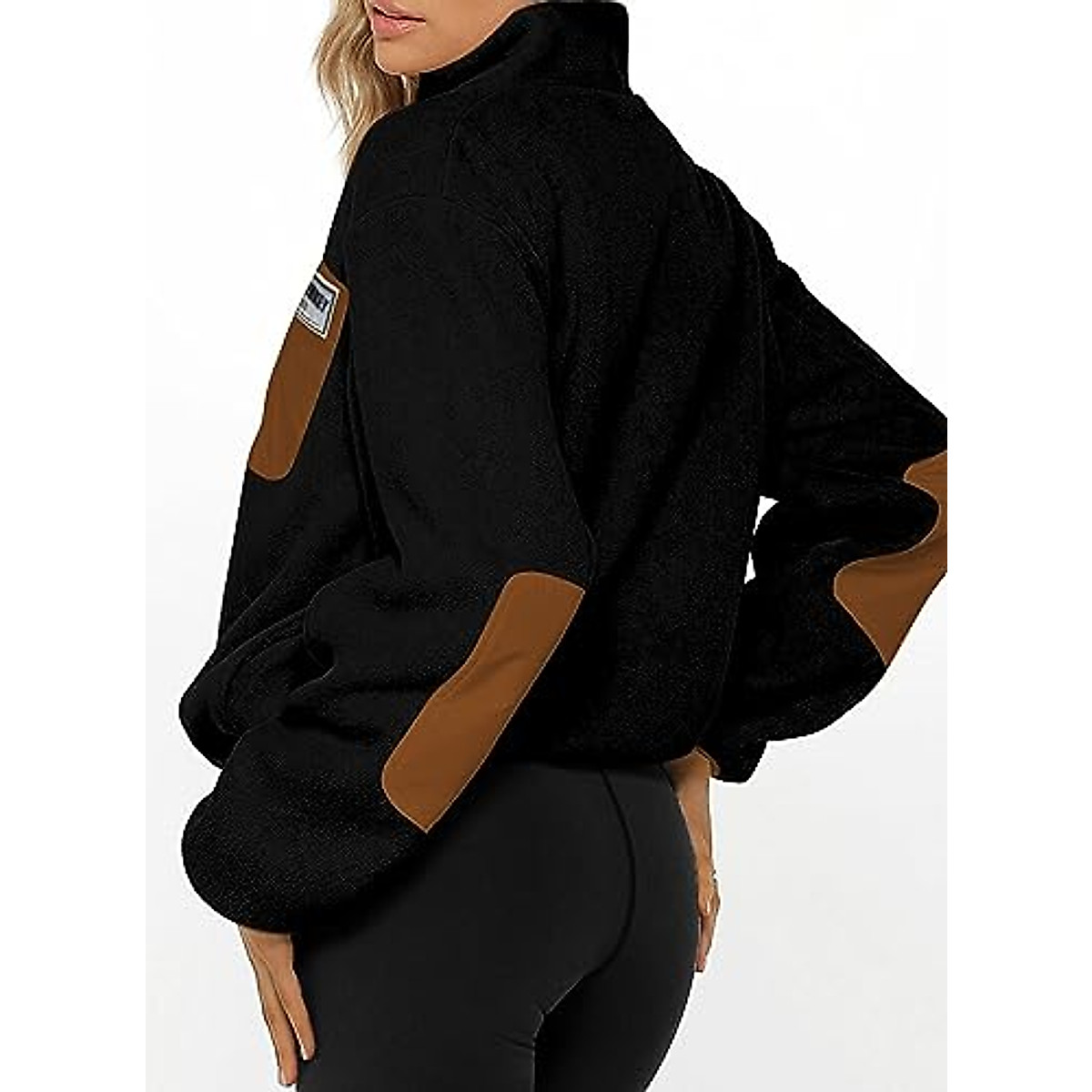 Dokotoo Fleece Jacket for Women Full Zip Up Pathes Windproof Drawstrings Running Long Sleeves Stand Collar Front Pockets Oversized Outdoor Sweatshirts,Black Small