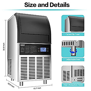 GSEICE Commercial Ice Maker Machine,150lbs/24H with 34lbs Ice Storage Capacity, 20” Air Cooled Freestanding Ice Machine, Automatic Operation Self Clean Ice Cube Maker for Home Office Bar Restaurant