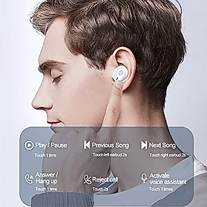 Wireless Dual Ear Bluetooth Headset Motion Waterproof Intelligent Noise Reduction Fingerprint Control Built-in Voice Assistant Portable Sports Waterproof Earphone for Work