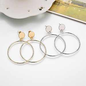 Geometric Double Circle Round Stud Earrings Women's Lucky Number 8 Shape Hollow Big Hoop Earrings