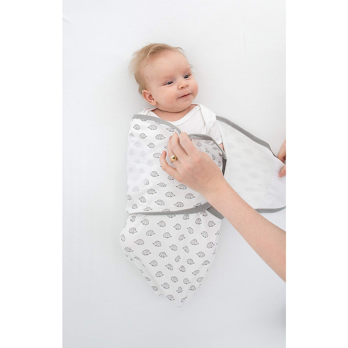 SwaddleDesigns Swaddle Blanket with Adjustable Wrap, Set of 3, Tiny Hedgehog, Black