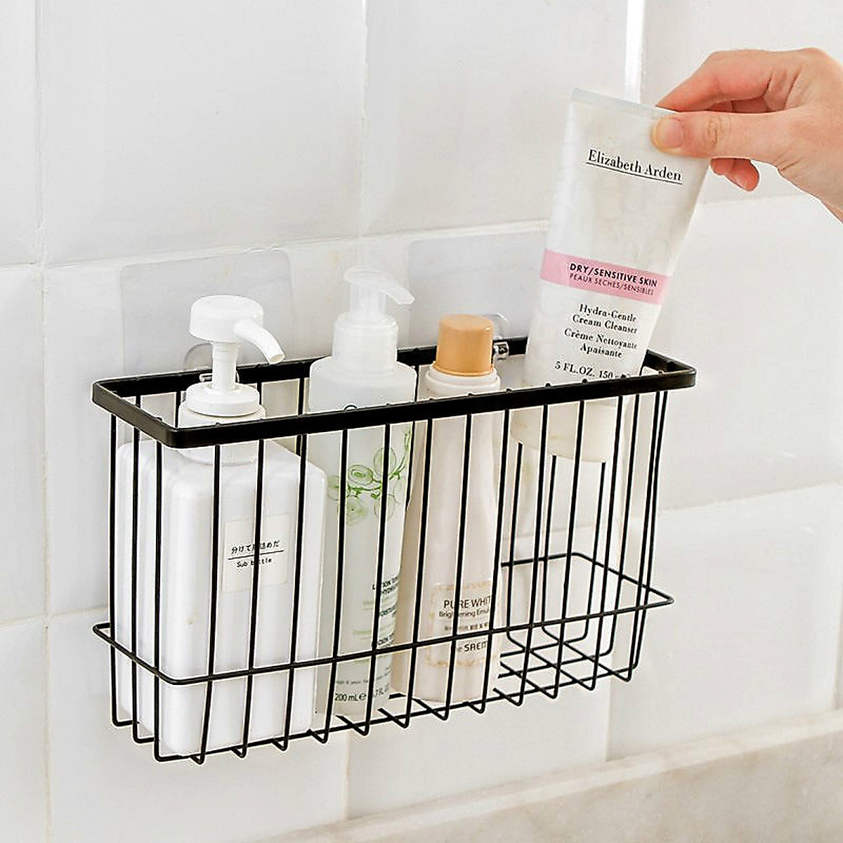 Over the Cabinet Door Organizer Holder, EINFAGOOD Wall Basket No Drilling with Adhesive Pads, 2 Pack Black(Door Baskets)