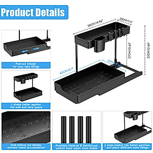 Under Sink Organizers and Storage, LEITAO 2 Tier Under Sliding Cabinet Bathroom Organizer w Hooks, Hanging Cup, Multi-use Pull Out Narrow Space Pull Out Organizer for Home Kitchen Bath Office(2 Pack)