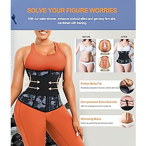 TrainingGirl Women Waist Trainer Cincher Corset Tummy Control Workout Sweat Band Slimmer Belly Belt Weight Loss Sports Girdle (Camo, Large)
