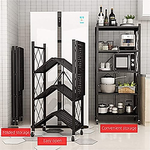 Storage Shelves, Closet Organizers and Storage 4-Shelf Foldable Metal Shelving Units 28" W x 14" D x 50" H for Garage Kitchen Bakers, Collapsible Organizer Rack, Heavy Duty on Wheels (4 -Shelf)