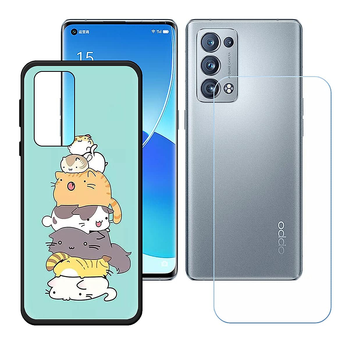 FZZSZS Case for Oppo Reno 6 Pro+ 5G + Tempered Glass Screen Protector Protective Film,Soft Gel Black Case Shell TPU Silicone Protection Phone Cover for Oppo Reno 6 Pro+ 5G (6.55") - OP24