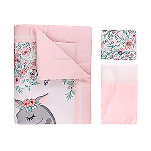 Brandream Nursery Bedding Jungle Animal Crib Bedding Giraffe Family Baby Comforter Set, 6 Piece Farmhouse Floral Girls Boys Cradel Bedding, Grey Pink White