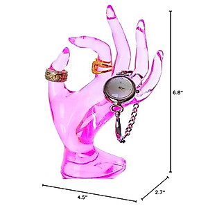 HOMEGOAL Ring Holder, Pink Room Decor, Hand Jewelry Display Holder, Danish Pastel Room Decor, Preppy Decor, Mannequin Hand, Polyresin, 7 Inch (Pink)