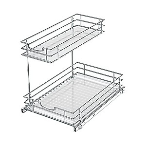 Bextsrack Under Sink Cabinet Organizer Storage with 2 Tier Pull Out Sliding Shelf with Protective Shelf Liners for Kitchen Bathroom Cabinet, 12.2Wx16.5Dx14.5H-Inch