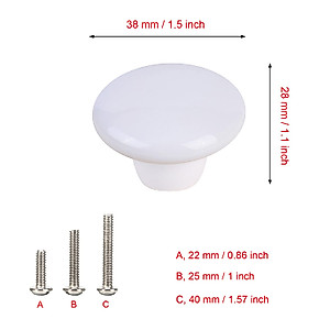 HUAMULAN 15PCS White Glossy Ceramic Knobs Button Round Mushroom Cabinet Dresser Vintage Pulls Door Handles Cupboard Wardrobe Drawer, Dia. 1.5 inch 38mm