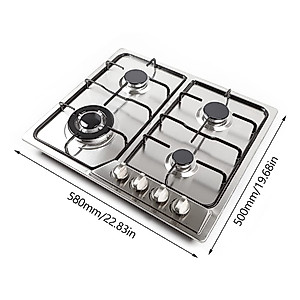 4 Burner Natural Gas Cooktop, Portable Gas Stove, Built-In Natural Gas Stove Cooker Stainless Steel Cooktop Cast Iron Grates Gas Stovetop, for Apartment, Indoor (Not Included Gas Pipe)
