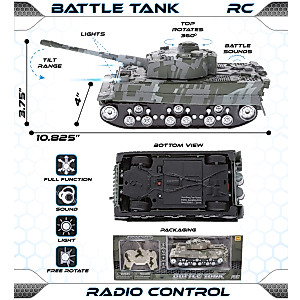 Mozlly Army RC Tank Toy with Lights and Battle Sounds - Remote Control Toy Tank with Rotating Turret, Cool Realistic RC Military Tank Model Car, RC Vehicles for Kids
