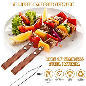 Elesunory 12PCS 16 Inch Stainless Steel Barbecue Skewers, Flat Metal BBQ Kebab Skewers, Long Kebab Skewers Barbecue Skewers with Anti-scald Wood Handle for Meat Shrimp Chicken Vegetable