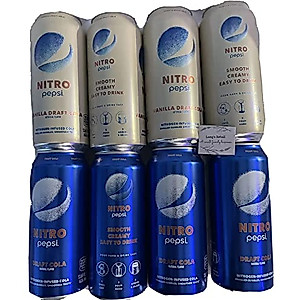 Nitro Pepsi Vanilla Draft Cola and Nitro Pepsi Draft Cola, Pack of 8, Bundled with Lang's Recipe Card, Nitrogen Infused Cola, Nitrogen Pepsi, Pepsi Nitrogen Vanilla, Smooth Creamy Easy to Drink, 8 cans, 13.65oz each
