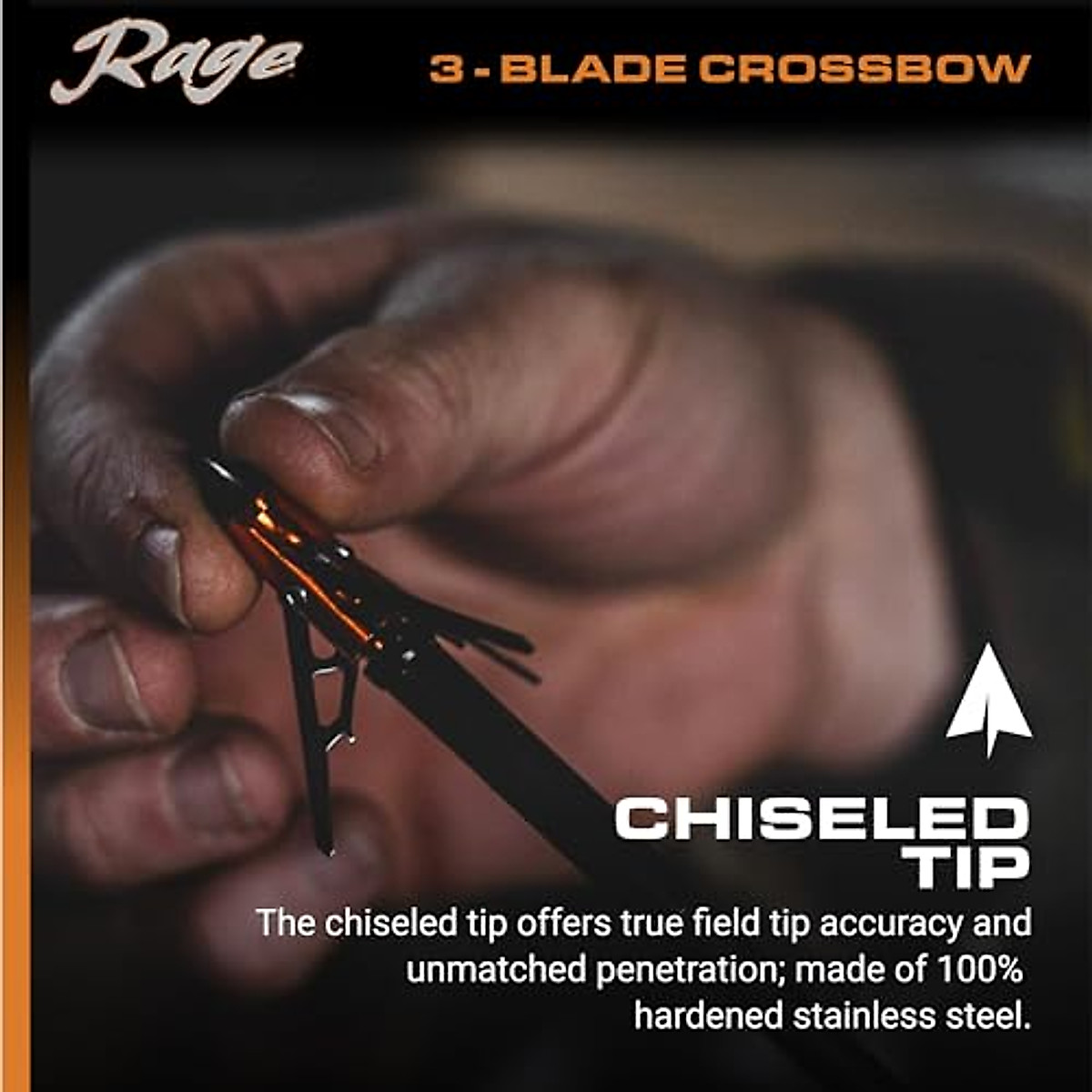 Rage 3 Blade Chisel Tip X Crossbow Broadhead 1.6" Cut, Orange (60200)